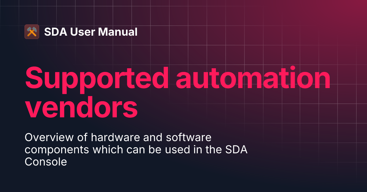 Supported automation vendors | SDA User Manual